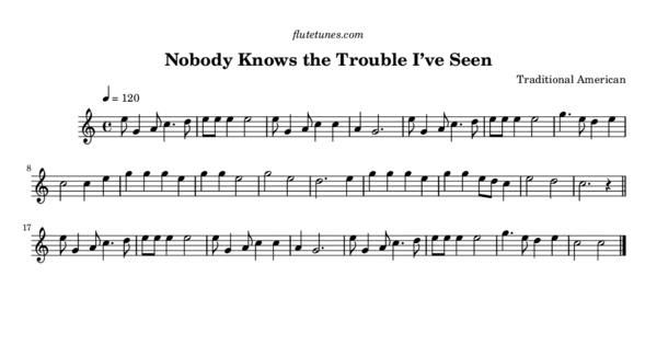 Nobody Knows the Trouble I've Seen (Trad. American) - Free Flute Sheet Music | flutetunes.com