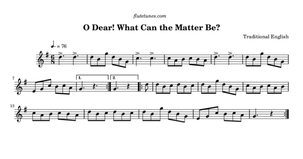 O Dear! What Can the Matter Be? (Trad. English) - Free Flute Sheet ...