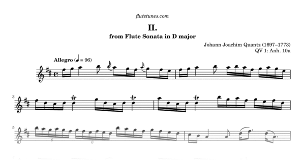 Allegro from Flute sonata in D major, QV. 1: Anh. 10a (J.J. Quantz) - Free Flute Sheet Music ...