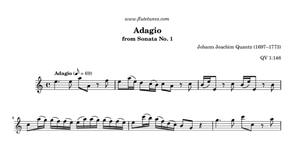 Adagio from Sonata No. 1 in A minor (J.J. Quantz) - Free Flute Sheet ...