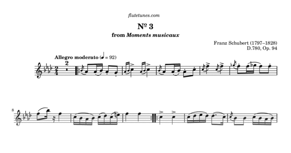 Moment musical No. 3 from Moments musicaux (F. Schubert) - Free Flute Sheet Music | flutetunes.com