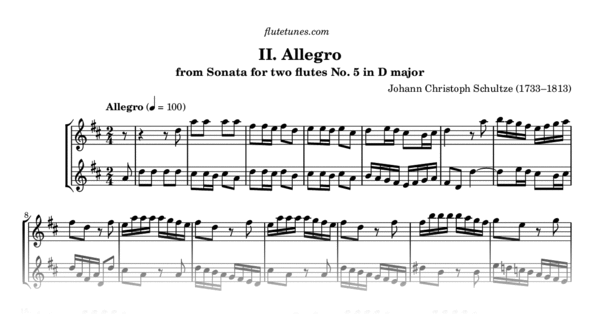 Allegro From Sonata For Two Flutes No 5 In D Major J C Schultze