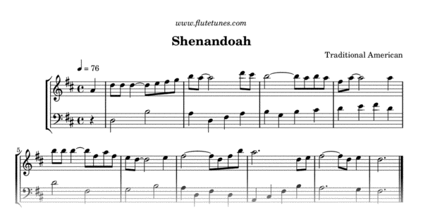 Shenandoah (Trad. American) - Free Flute Sheet Music | flutetunes.com