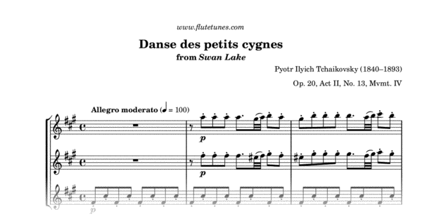 Danse des petits cygnes from Swan Lake (P.I. Tchaikovsky) - Free Flute Sheet Music | flutetunes.com