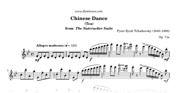 Chinese Dance from The Nutcracker Suite (P.I. Tchaikovsky) - Free Flute Sheet Music | flutetunes.com