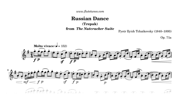 Russian Dance from The Nutcracker Suite (P.I. Tchaikovsky) - Free Flute Sheet Music | flutetunes.com