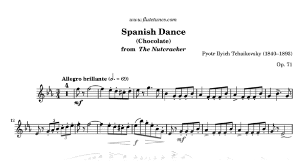 Spanish Dance from The Nutcracker (P.I. Tchaikovsky) - Free Flute Sheet ...