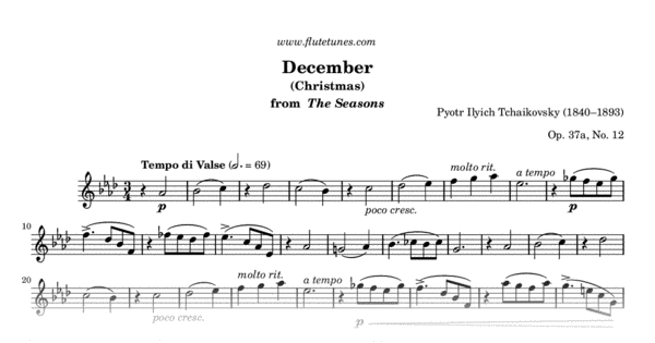 December from The Seasons (P.I. Tchaikovsky) - Free Flute Sheet Music ...