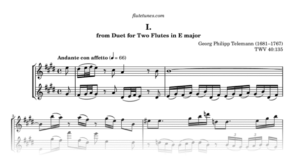 Andante con affetto from Duet for Two Flutes in E major, TWV 40:135 (G ...