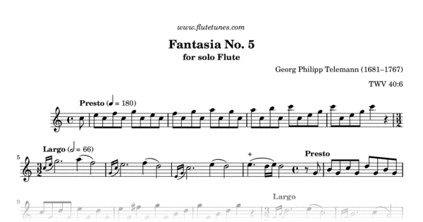 Fantasia No. 5 in C major from 12 Fantasias for Solo Flute (G.P ...