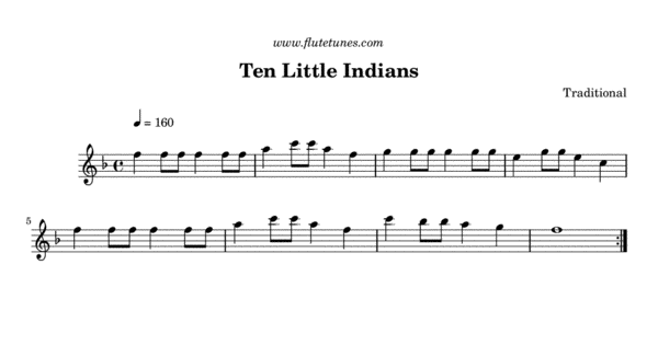 Ten Little Indians (Traditional) - Free Flute Sheet Music | flutetunes.com