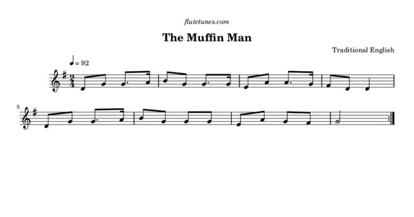 The Muffin Man (Trad. English) - Free Flute Sheet Music | flutetunes.com