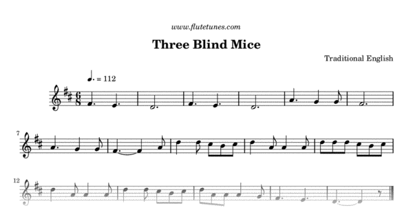 Three Blind Mice (Trad. English) - Free Flute Sheet Music | flutetunes.com