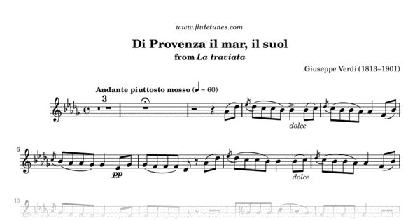 Di Provenza il mar, il suol from La traviata (G. Verdi) - Free Flute Sheet Music | flutetunes.com