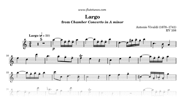 Largo from Chamber Concerto in A minor (A. Vivaldi) - Free Flute Sheet ...