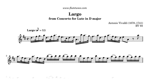 Largo from Concerto for Lute in D major (A. Vivaldi) - Free Flute Sheet Music | flutetunes.com