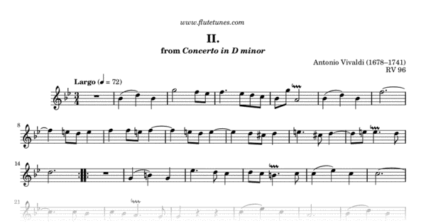 Largo From Chamber Concerto In D Minor A Vivaldi Free Flute Sheet