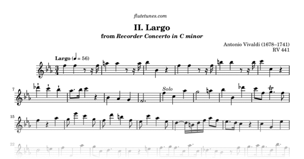 Largo from Recorder Concerto in C minor (A. Vivaldi) - Free Flute Sheet Music | flutetunes.com