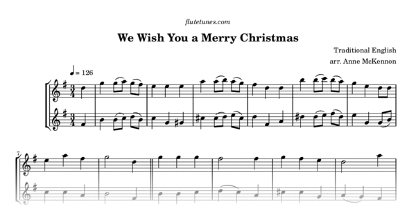 We Wish You a Merry Christmas (Trad. English) - Free Flute Sheet Music ...