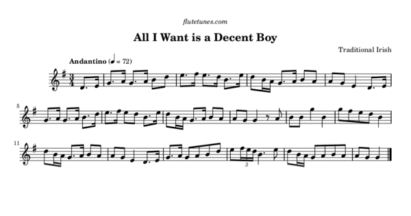 All I Want is a Decent Boy (Trad. Irish) - Free Flute Sheet Music ...