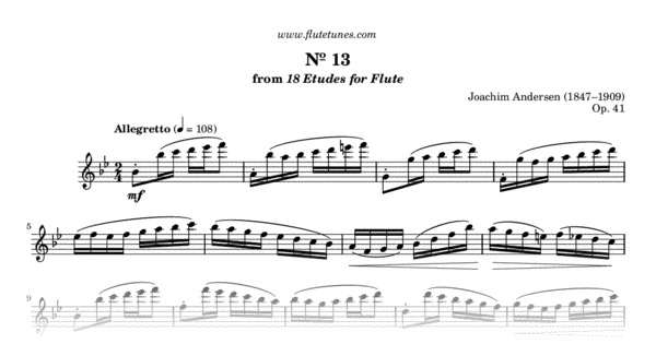 Study No. 13 in B-flat major from 18 Etudes for Flute (J. Andersen ...