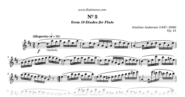 Study No. 5 in D major from 18 Etudes for Flute (J. Andersen) - Free ...