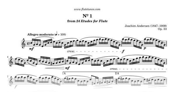 Study No. 1 in C major from 24 Etudes for Flute, Op. 33 (J. Andersen ...