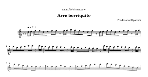 Arre borriquito (Trad. Spanish) - Free Flute Sheet Music | flutetunes.com