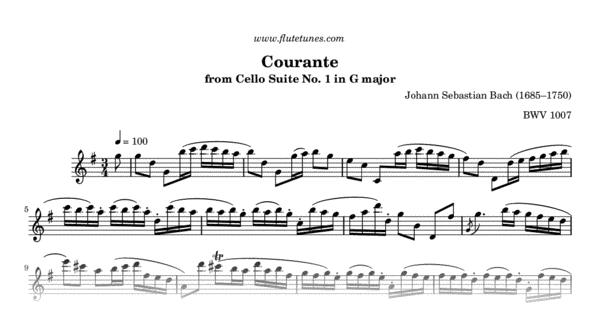 Courante from Cello Suite No. 1 in G major (J.S. Bach) - Free Flute ...