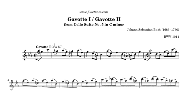 Gavotte I and II from Cello Suite No. 5 in C minor (J.S. Bach) - Free ...