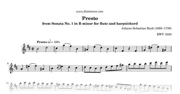 Presto from Sonata No. 1 in B minor for flute and harpsichord (J.S ...