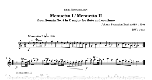 Menuetto I and II from Sonata No. 4 in C major for flute and continuo ...