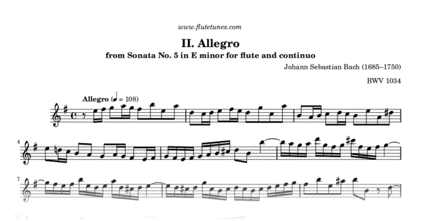 Allegro from Sonata No. 5 in E minor for flute and continuo (J.S. Bach ...