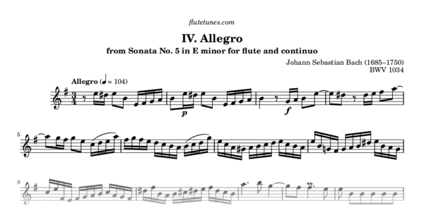 Allegro from Sonata No. 5 in E minor for flute and continuo (J.S. Bach ...