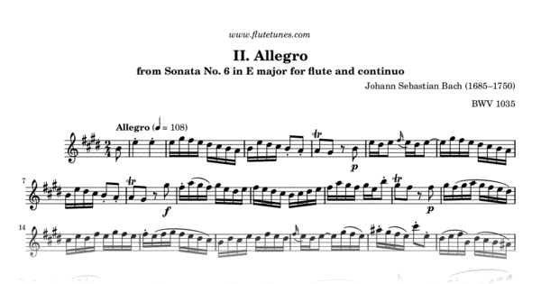 Allegro from Sonata No. 6 in E major for flute and continuo (J.S. Bach ...