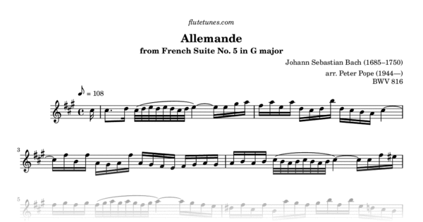 Allemande from French Suite No. 5 in G major (J.S. Bach) - Free Flute ...