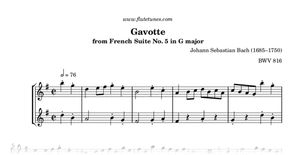 Gavotte from French Suite No. 5 in G major (J.S. Bach) - Free Flute ...