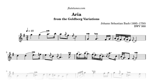 Aria from Goldberg Variations (J.S. Bach) - Free Flute Sheet Music ...