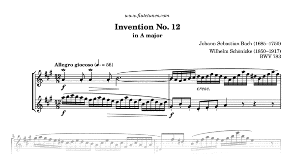 Invention No. 12 in A major (J.S. Bach) - Free Flute Sheet Music ...