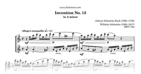 Invention No. 13 in A minor (J.S. Bach) - Free Flute Sheet Music ...