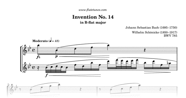 Invention No. 14 in B-flat major (J.S. Bach) - Free Flute Sheet Music ...