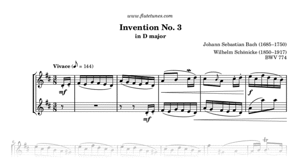 Invention No. 3 in D major (J.S. Bach) - Free Flute Sheet Music ...