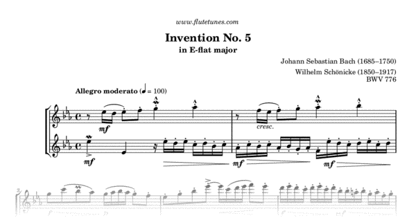 Invention No. 5 in E-flat major (J.S. Bach) - Free Flute Sheet Music ...