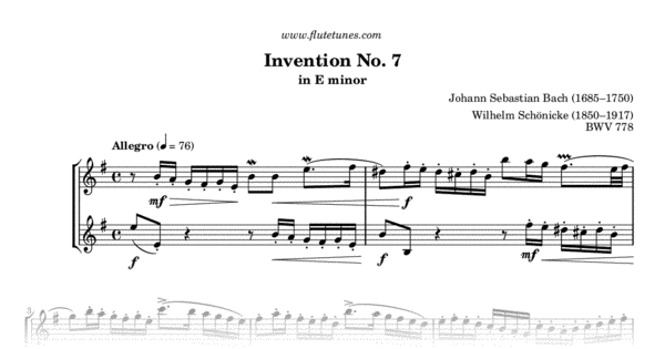 Invention No. 7 in E minor (J.S. Bach) - Free Flute Sheet Music ...