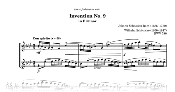 Invention No. 9 in F minor (J.S. Bach) - Free Flute Sheet Music ...