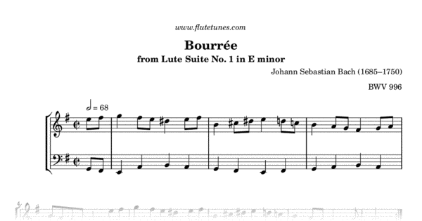 Bourrée from Lute Suite No. 1 in E minor (J.S. Bach) - Free Flute Sheet ...