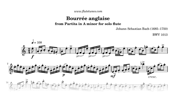 Bourrée anglaise from Partita in A minor for solo flute (J.S. Bach ...