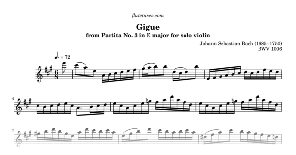 Gigue from Partita No. 3 in E major for solo violin (J.S. Bach) - Free ...