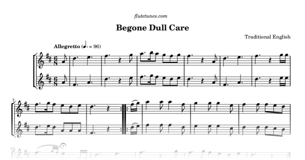 Begone Dull Care (Trad. English) - Free Flute Sheet Music | flutetunes.com