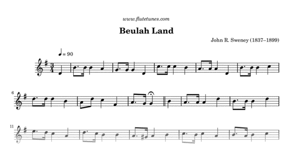 Beulah Land (J.R. Sweney) - Free Flute Sheet Music | flutetunes.com
